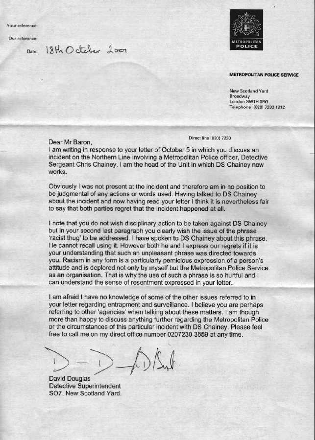 RESPONSE TO LETTER OF COMPLAINT TO THE METROPOLITAN POLICE